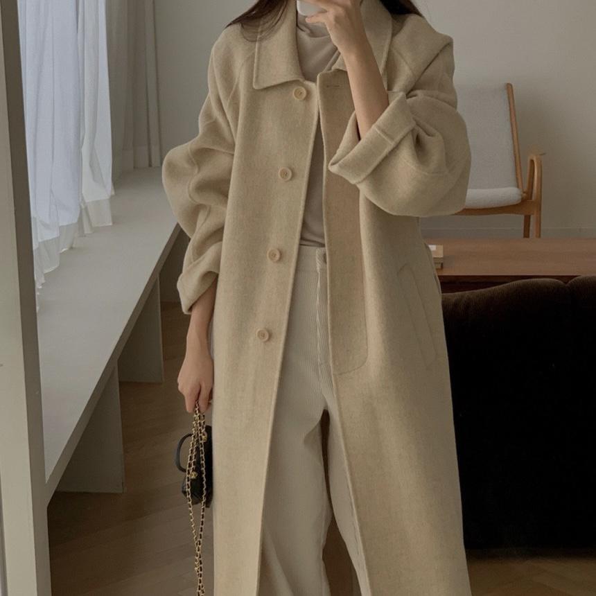 릴썸 리브레 호웰 싱글 핸드메이드 롱 코트 벨트 울 카라 ct 3col