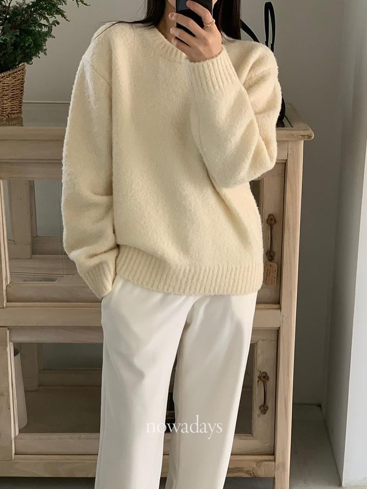 나우어데이즈 당일 / monique 모니크 몽스 니트 울 라운드 오버핏 부클 nt (3col)