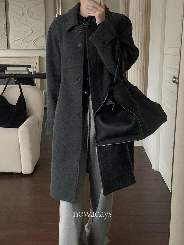 나우어데이즈 버베인 로우 울 트윌 맥 코트 카라 싱글 롱 ct (2col)