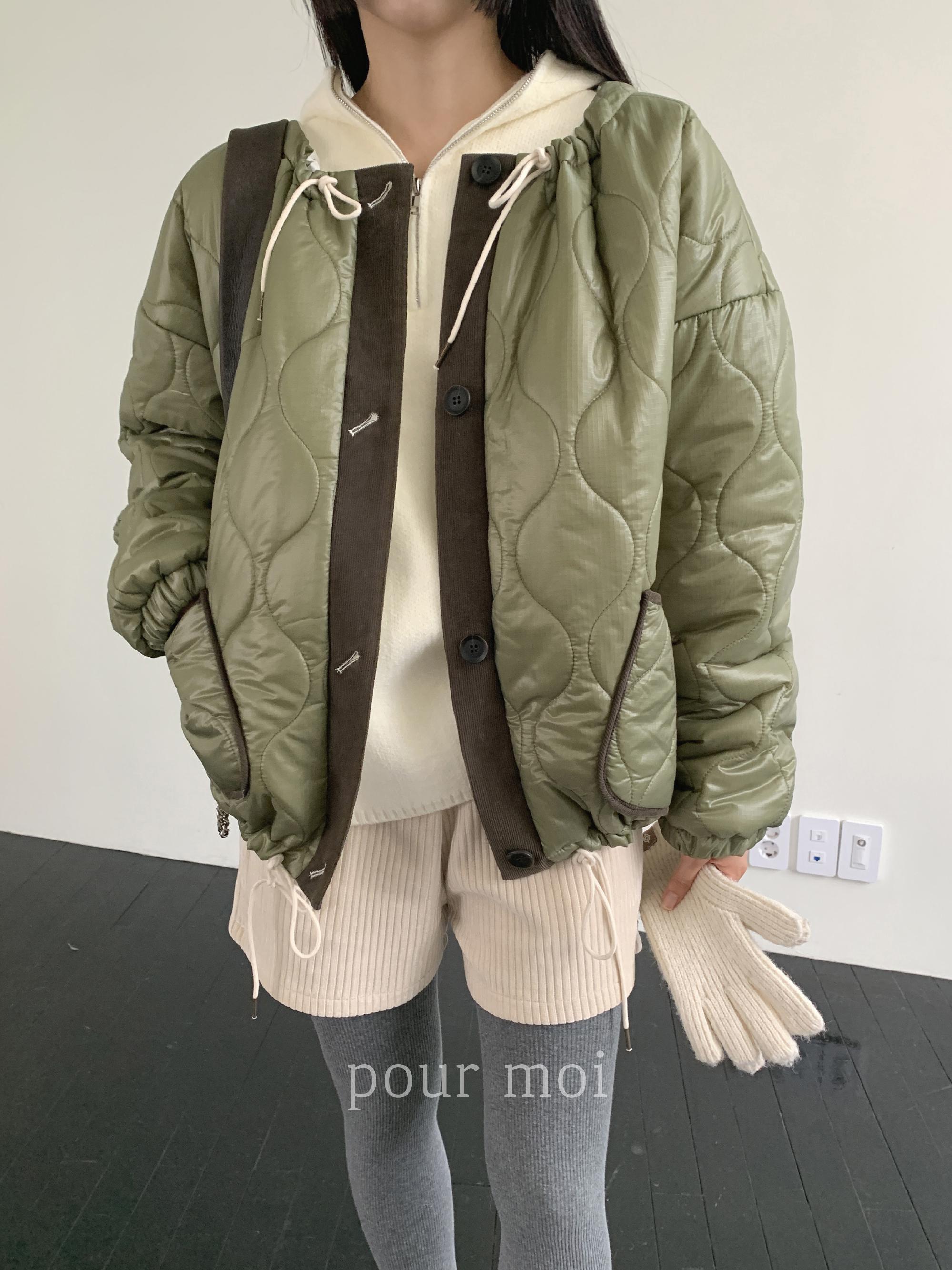 포르모어 배색 퀼팅 점퍼 라운드 스트링 퀼팅 포켓 누빔 jp (2col)