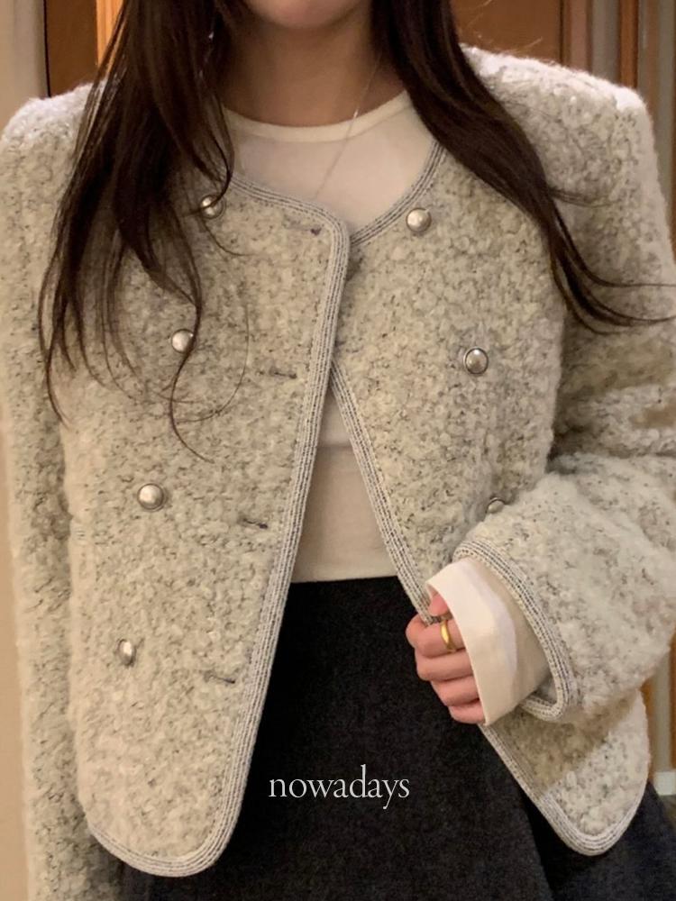 나우어데이즈 (재진행) miel 미엘 미슈어 자켓 울 노카라 2온스 누빔안감 부클 더블 숏 jk (3col)