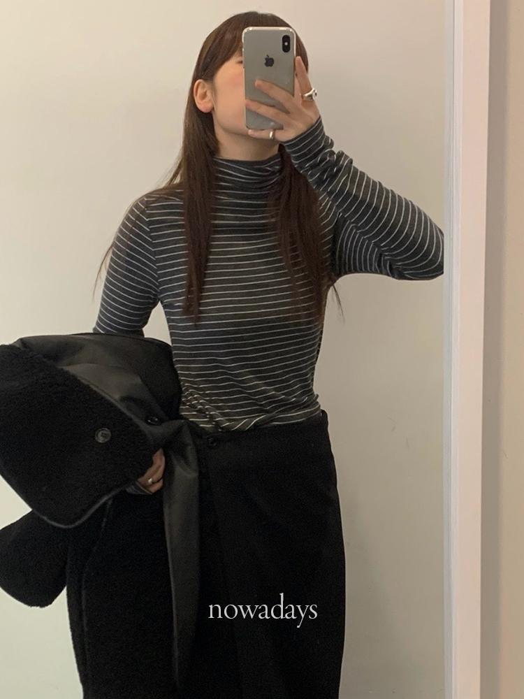 나우어데이즈 taffeta 타프타 스트라이프 폴라 티셔츠 긴팔 단가라 터틀넥 이너 t (2col)