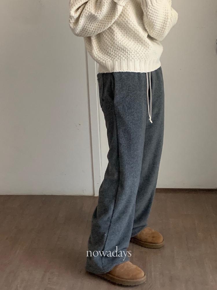 나우어데이즈 taffeta 타프타 포그 후리스 팬츠 밴딩 스트링 일자 와이드 플리스 바지 (2col)