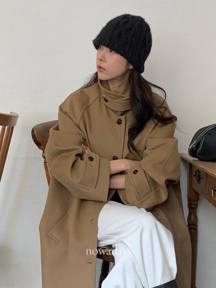 나우어데이즈 브 당일 / 베르가못 캐시 발마칸 코트 울 카라 하이넥 래글런 싱글 롱 ct (3col)