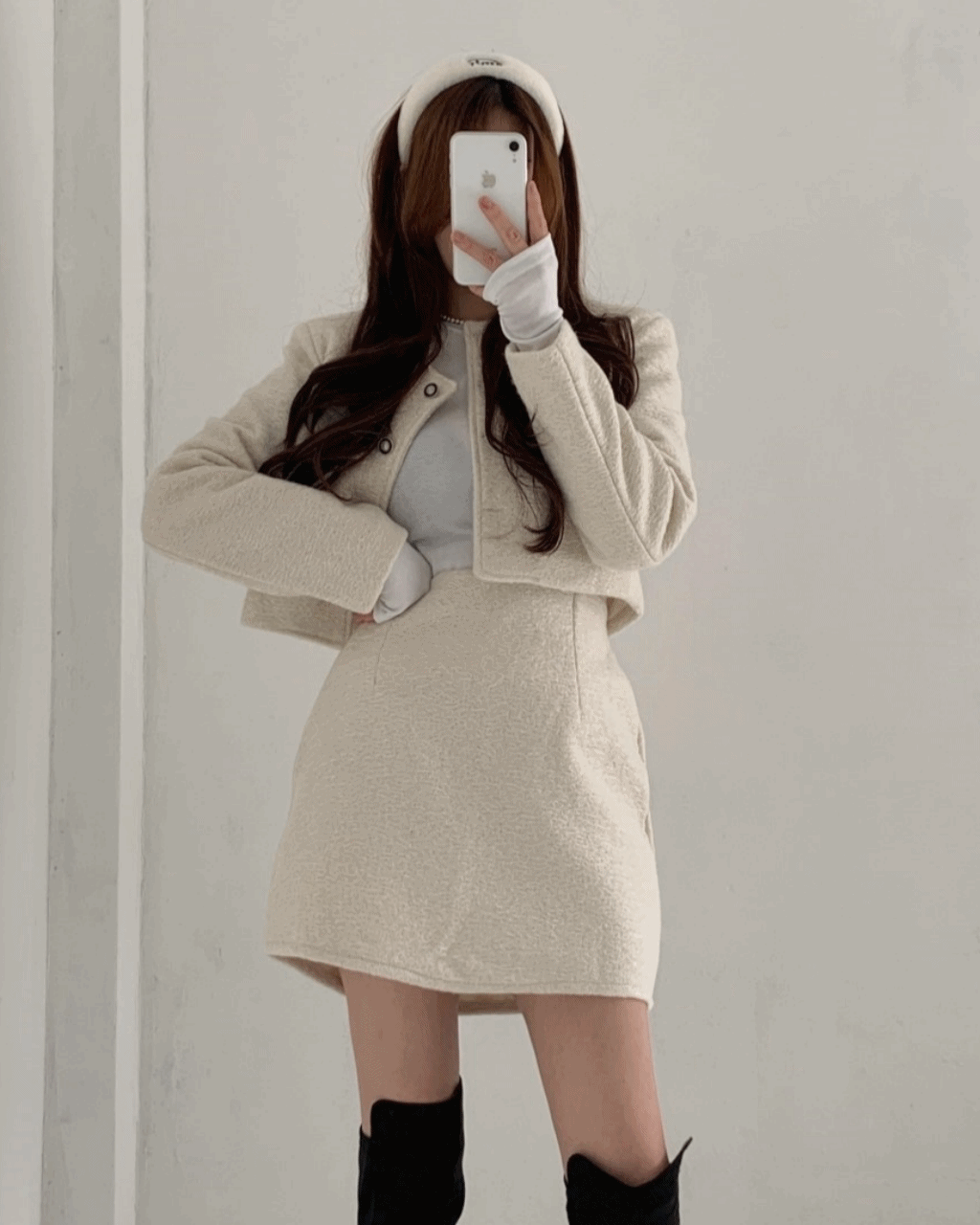 히얼앤유 미뉴엣 모헤어 울 누빔 자켓 미니스커트 투피스 셋업 SET / 3color