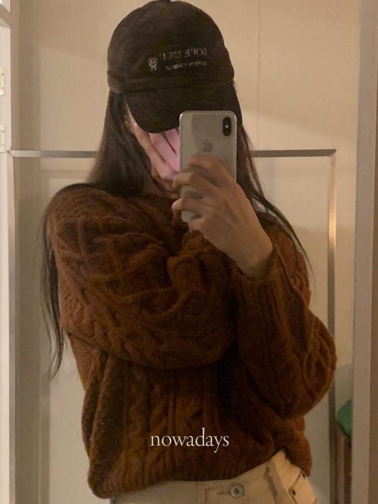 나우어데이즈 [SALE] 당일 / objet 오브제 레오 울 케이블 니트 긴팔 라운드 꽈배기 nt (4col)