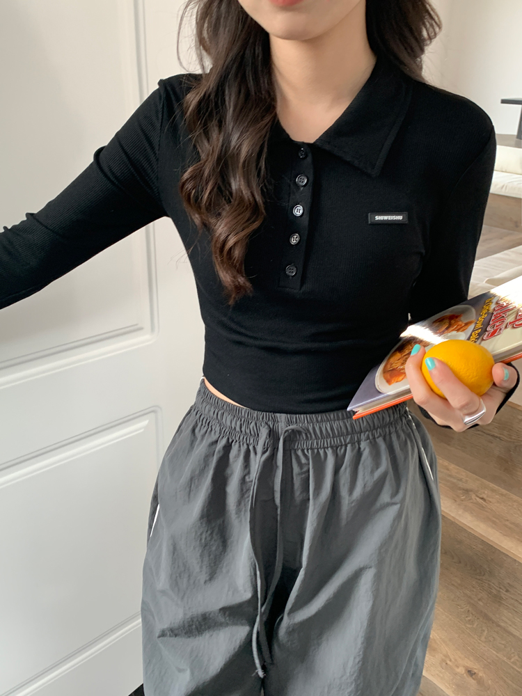 워메니드 (당일발송)슬림 크롭 카라 니트 티셔츠 -td810 브라운 1A118