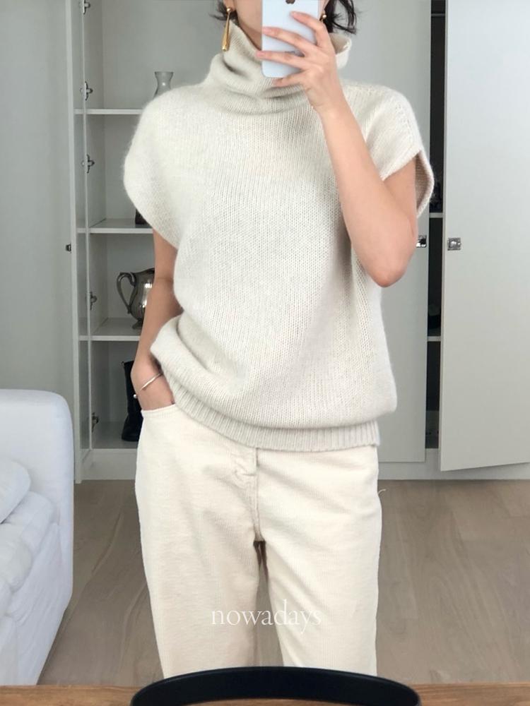 나우어데이즈 founders 파운더스 제인 터틀넥 니트 베스트 울 폴라 캡소매 조끼 (3col)