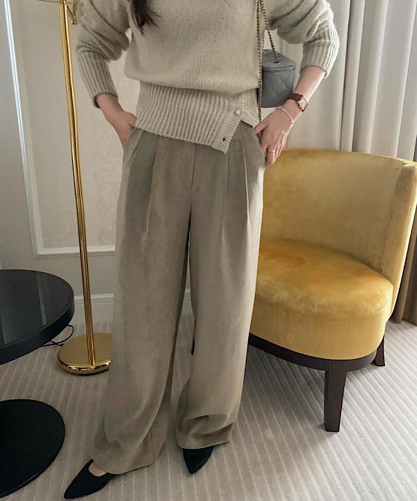 엠버쥬쥬 (아이베이지당일)프리티영띵 아담 벨로아 팬츠 프영띵 pyt 3col 뒷밴딩 핀턱 와이드 롱