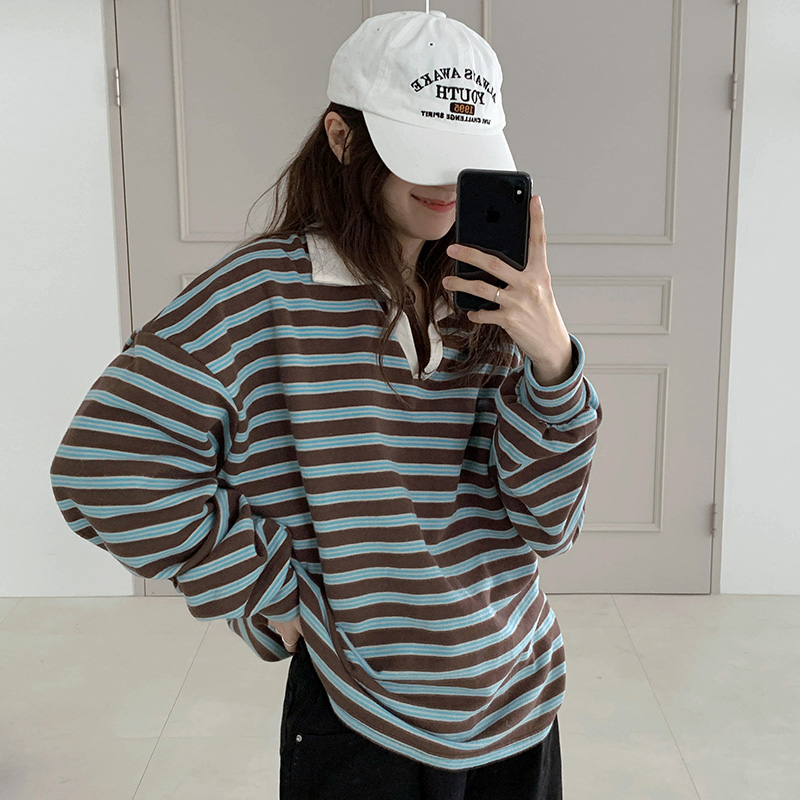 프롬비기닝 기모 스트라이프 카라 맨투맨티 4color기모티 기모티셔츠 긴팔티 스트라이프 스트라이프티 티셔츠 기모맨투맨 맨투맨 레이어드 직진배송 크리스마스