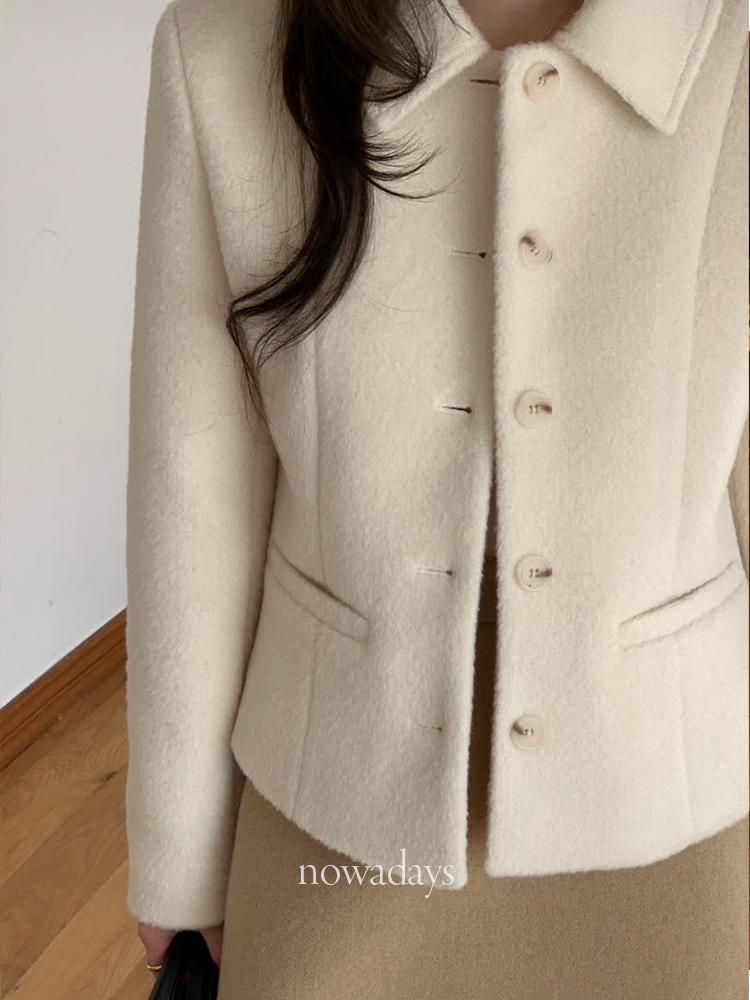 나우어데이즈 miel 미엘 모스 자켓 울 카라 슬림핏 라인 싱글 jk (2col)