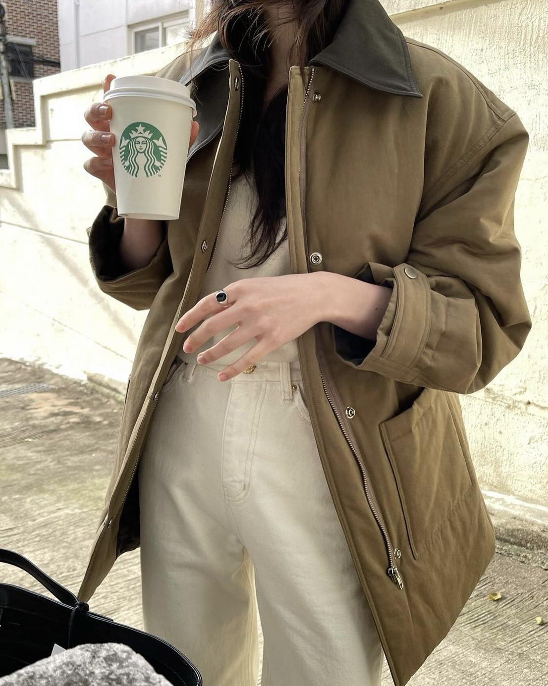 노엘101 (카키당일)브론즈 레더배색누빔야상 2col