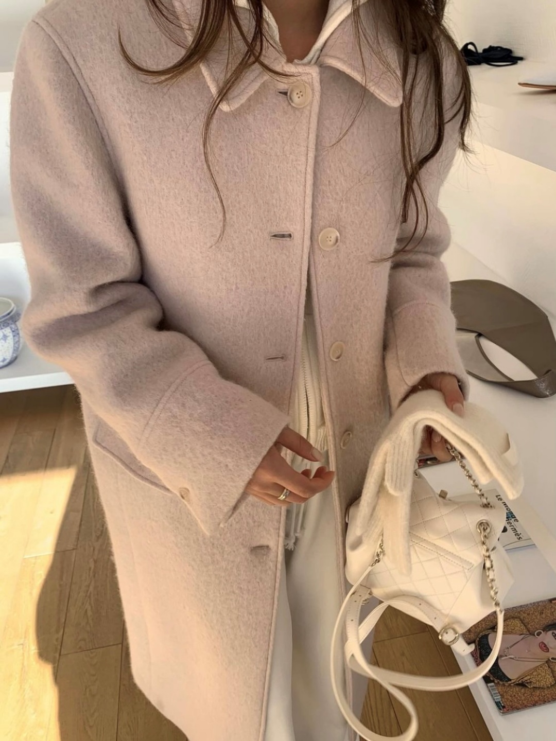 르라니 riette 리에뜨 모그 코트 울 모헤어 롱코트 카라 싱글 ct (2color)