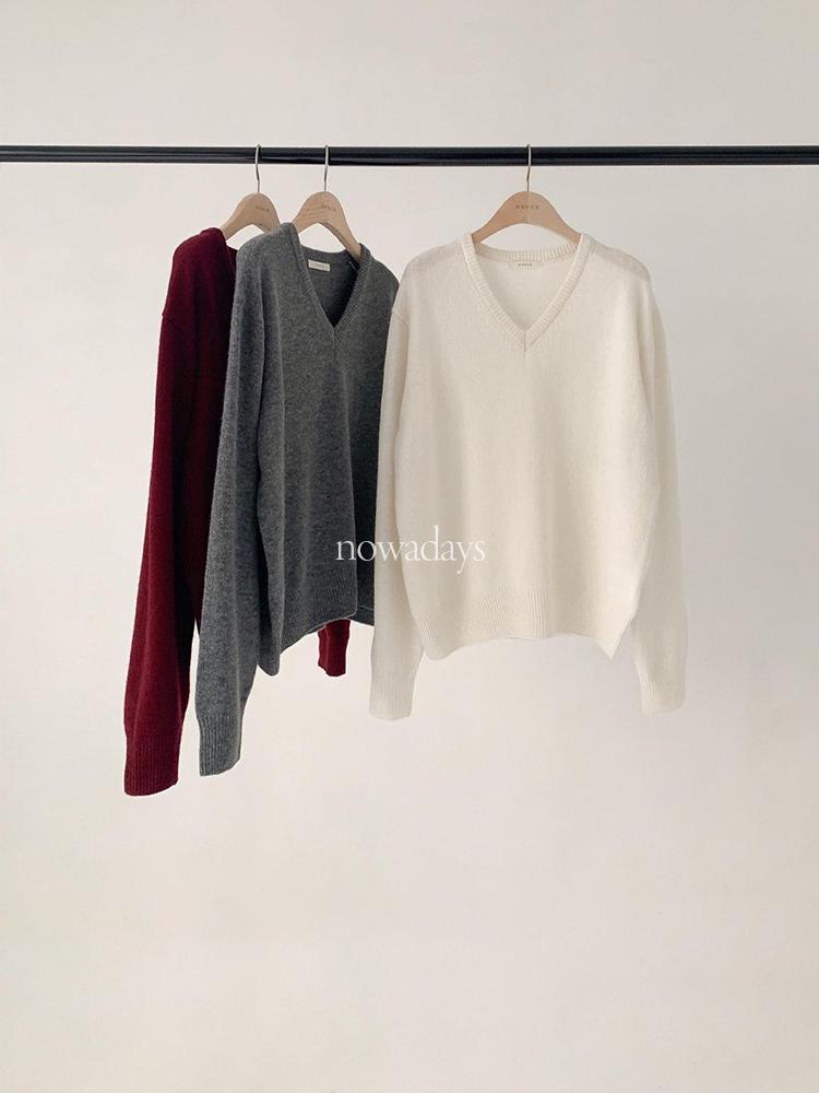 나우어데이즈 OUNCE 온스 캐시 오브 브이넥 니트 울 긴팔 브이넥 베이직 nt (3col)