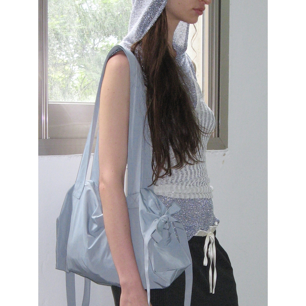노앤뮤트 [8차리오더] Pigtails ribbon bag Blue grey