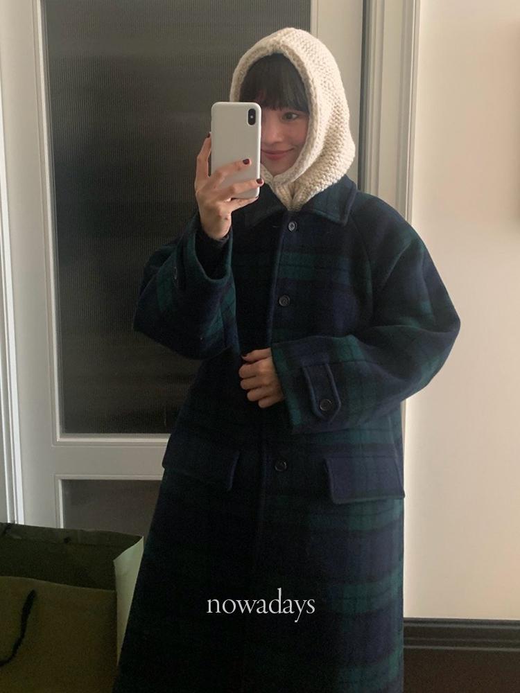 나우어데이즈 underson 언더슨 타탄 코트 울 체크 카라 데일리 싱글 롱 ct (2col)