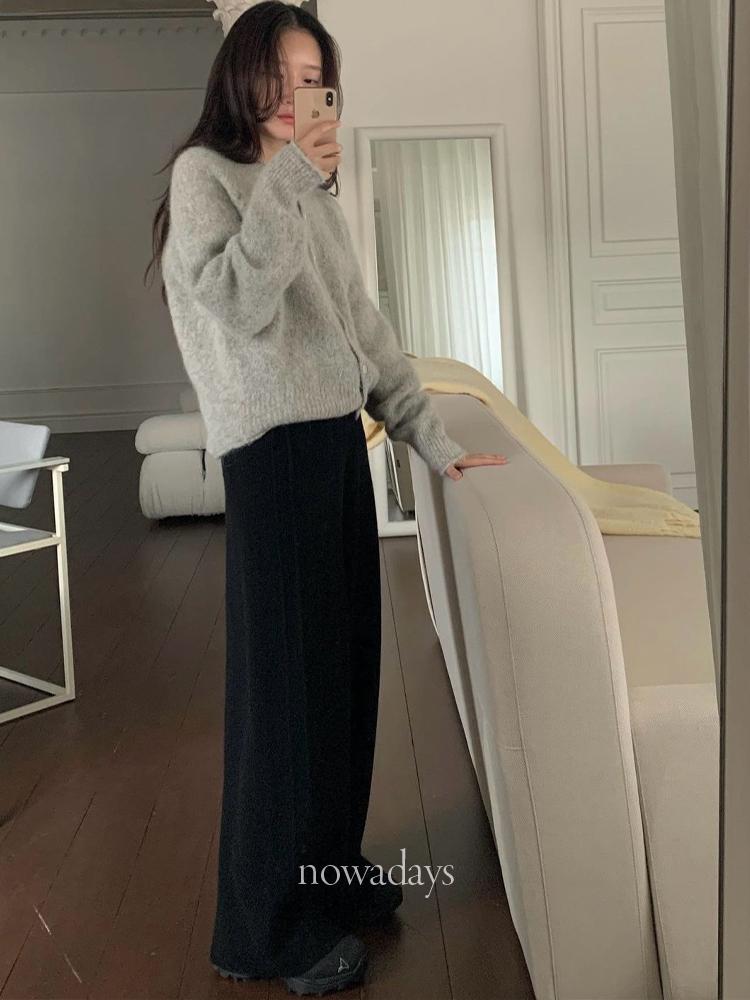 나우어데이즈 [SALE] 당일 / jinsim 진심 머스트 팬츠 캐시미어 울 밴딩 일자 와이드 니트 바지 (4col)