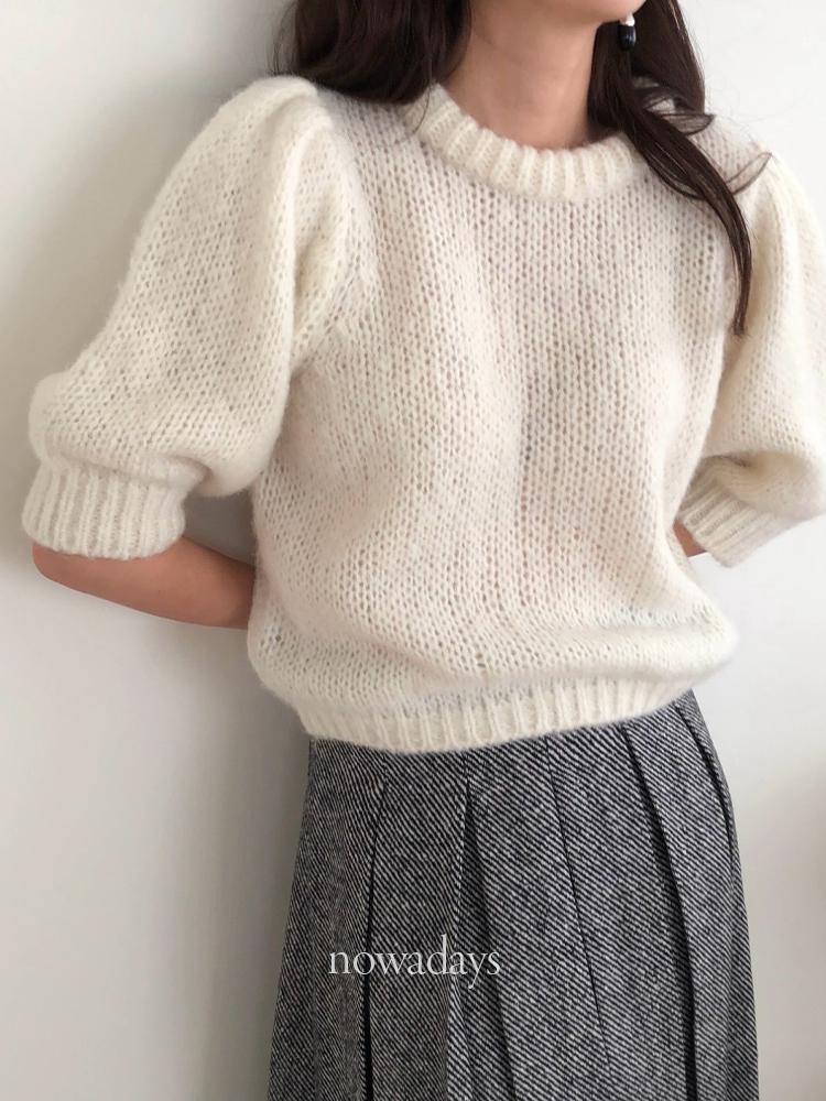 나우어데이즈 founders 파운더스 니콜렛 알파카 퍼프 니트 울 반팔 라운드 스웨터 (3col)