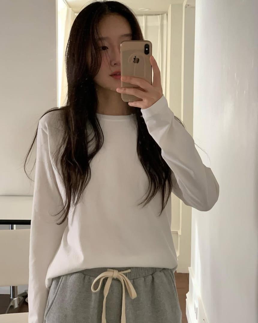 드노운 JINSIM 진심 피치 긴팔 티셔츠 베이직 코튼 라운드 t 3colors