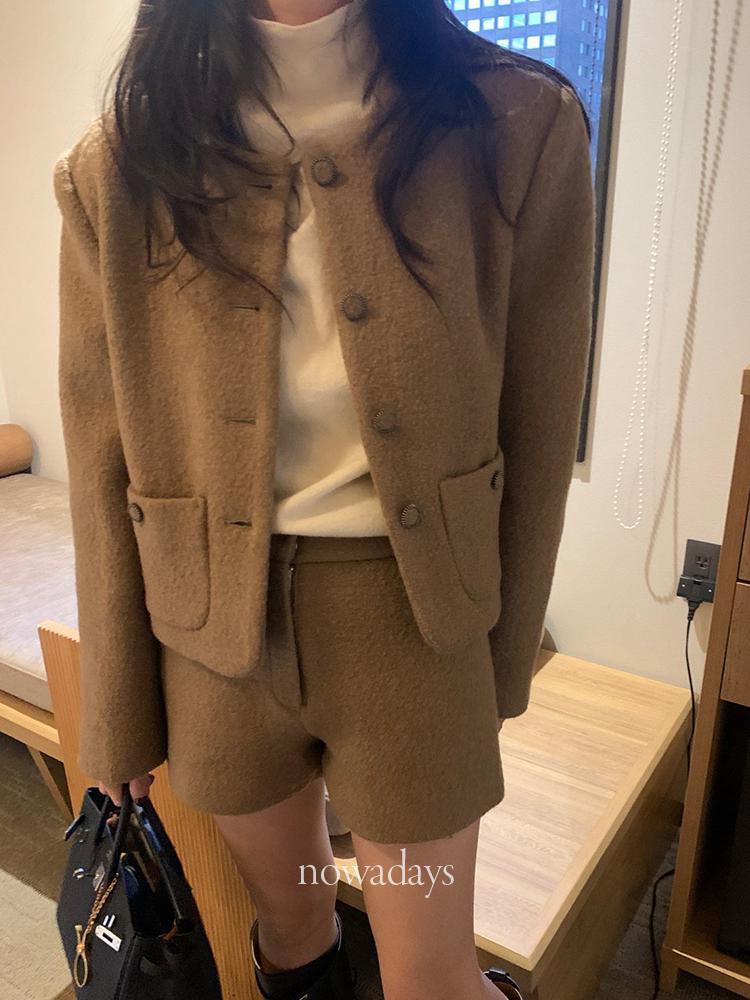 나우어데이즈 underson 언더슨 지미 자켓 부클 버튼 노카라 라운드 크롭 포켓 jk (2col)