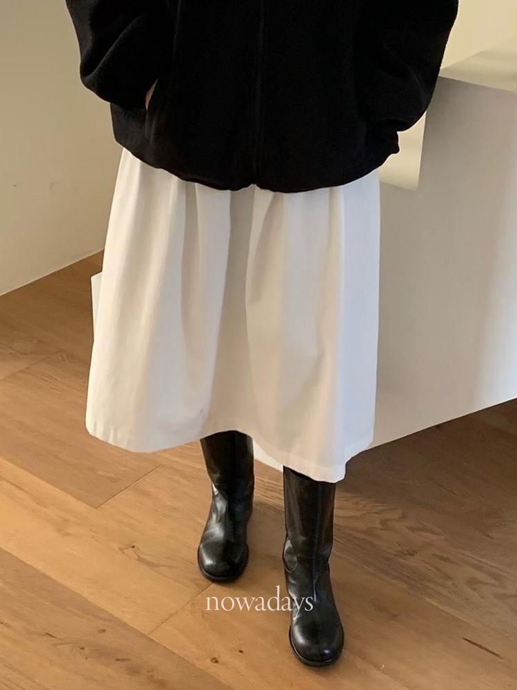 나우어데이즈 monique 모니크 피치 플레어 스커트 뒷밴딩 셔링 코튼 A라인 롱 치마 (2col)