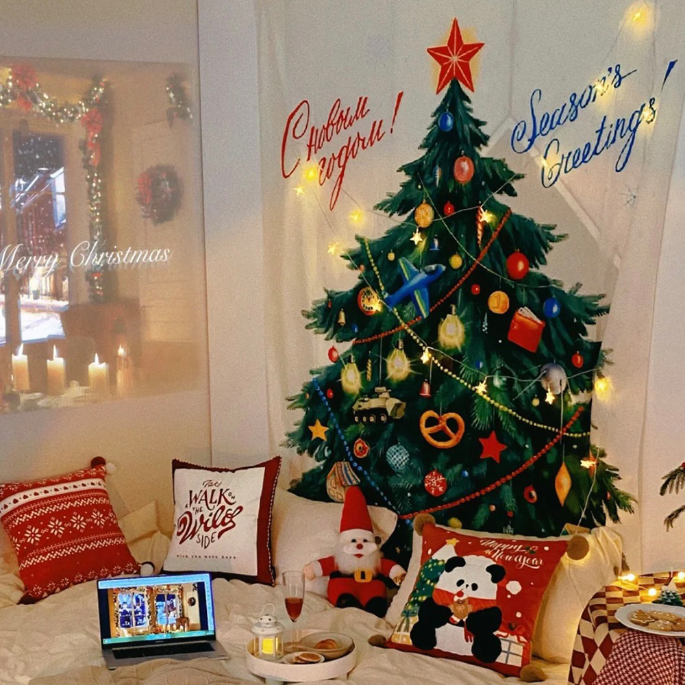 루시아이 🔥인싸템🔥 크리스마스 트리 패브릭 포스터 Led 별모양 감성 조명 빈티지 연말 파티 홈파티 벽장식 벽포스터 벽트리 기념일 연인 커플 방꾸미기 집꾸미기 선물 자취