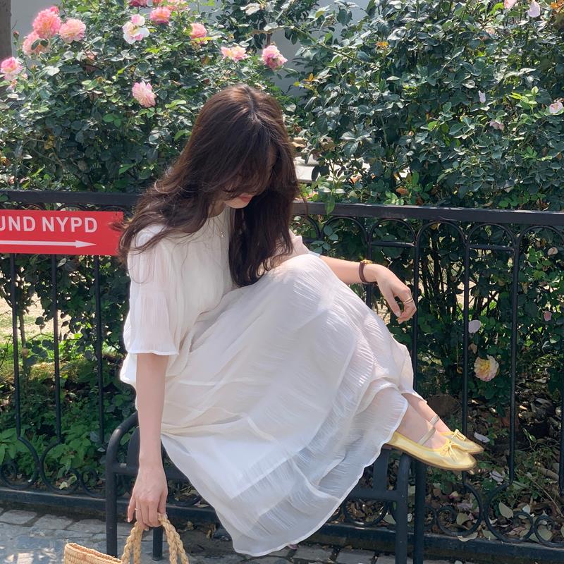 베이지하루 라운드넥 여자 반팔 롱원피스 캉캉 주름 레이어드 플레어 프릴 화이트 러블리 데일리 여성 나들이룩 데이트룩 엄마 돌잔치 원피스 봄 여름 간절기 동남아 휴양지 바캉스 드레스