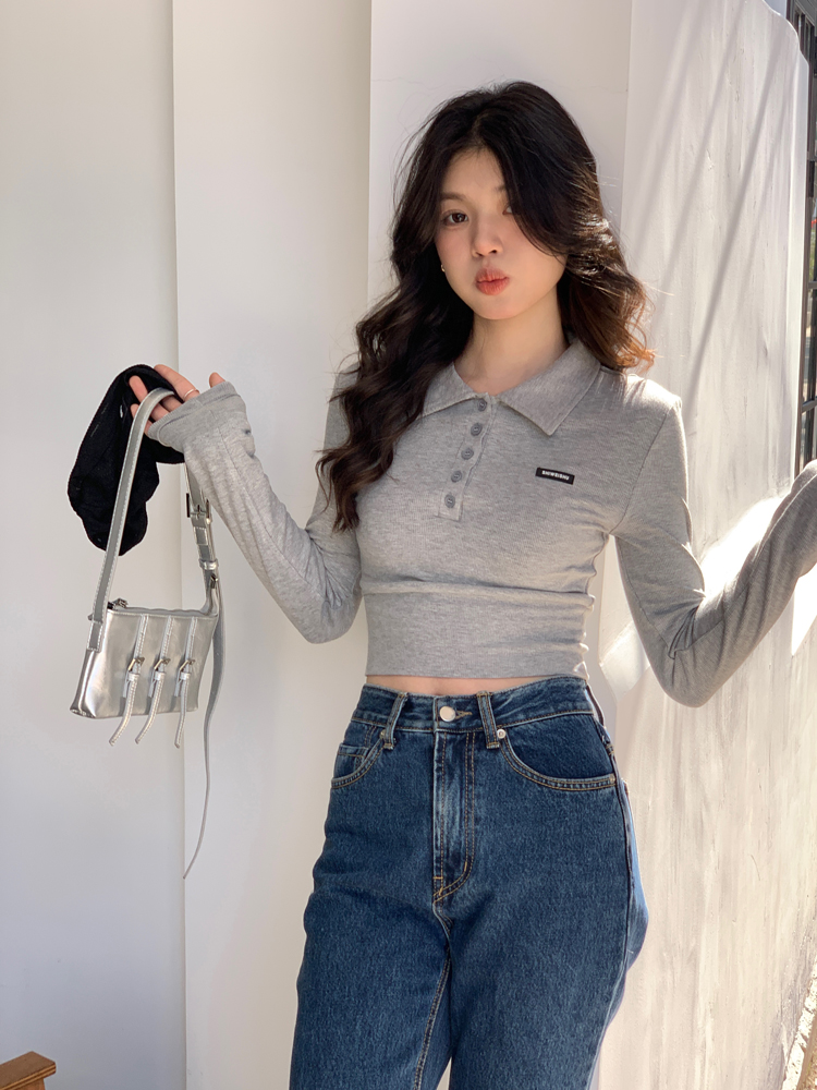 루루홀릭 슬림 크롭 카라 니트 티셔츠-lu10161 1A118