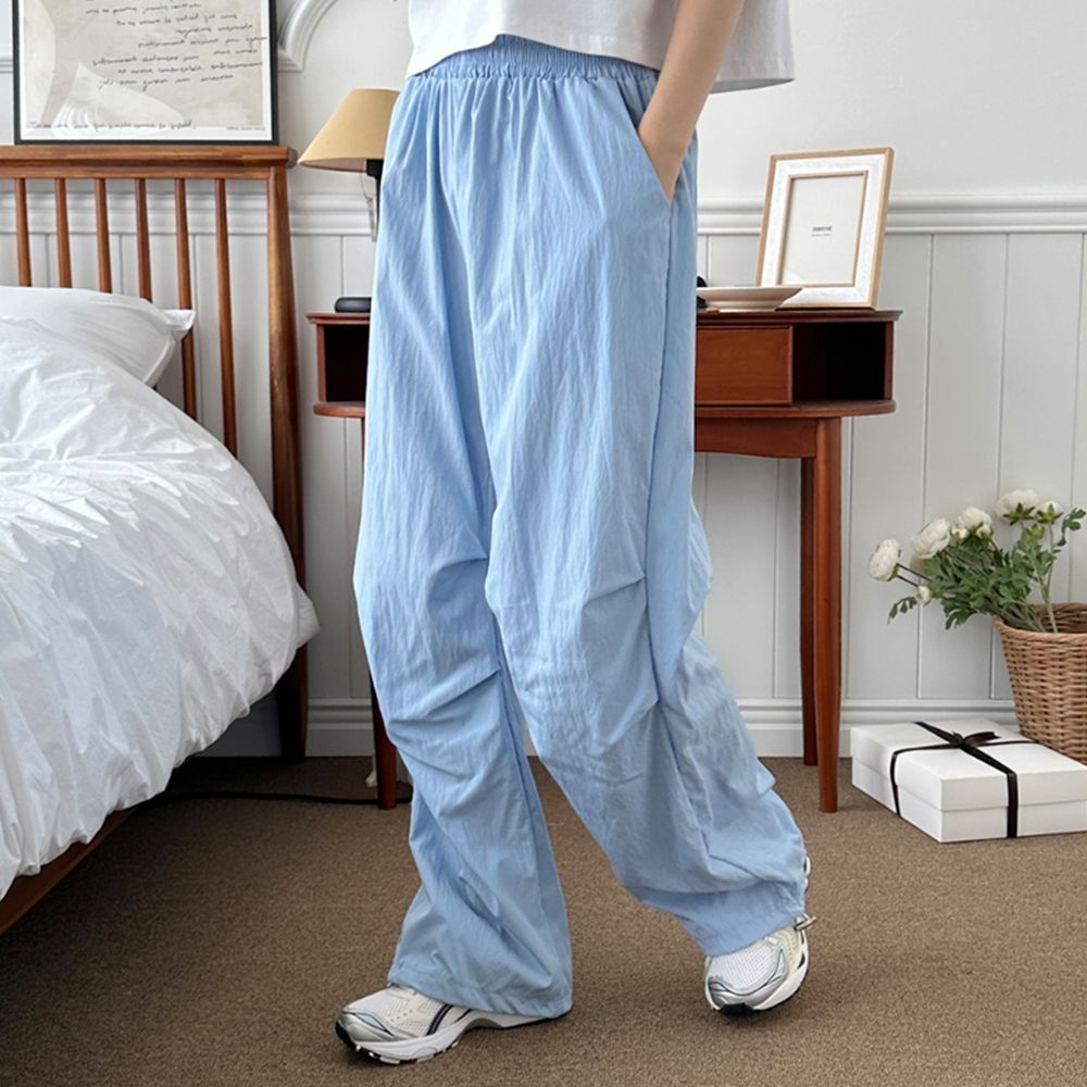 다온이상점 힙합바지 조커팬츠 여성와이드팬츠 스트링팬츠 나일론바지 여성 소라색 와이드팬츠 스트링 봄 여름 스트릿 외출