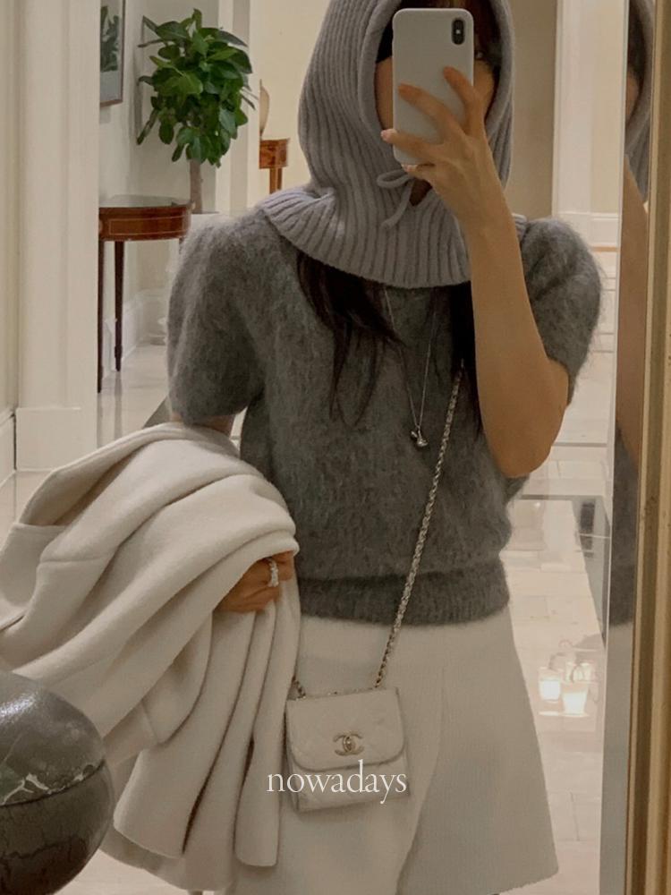 나우어데이즈 아이 당일 / miel 미엘 트링 알파카 니트 반팔 유넥 퍼 nt (4col)