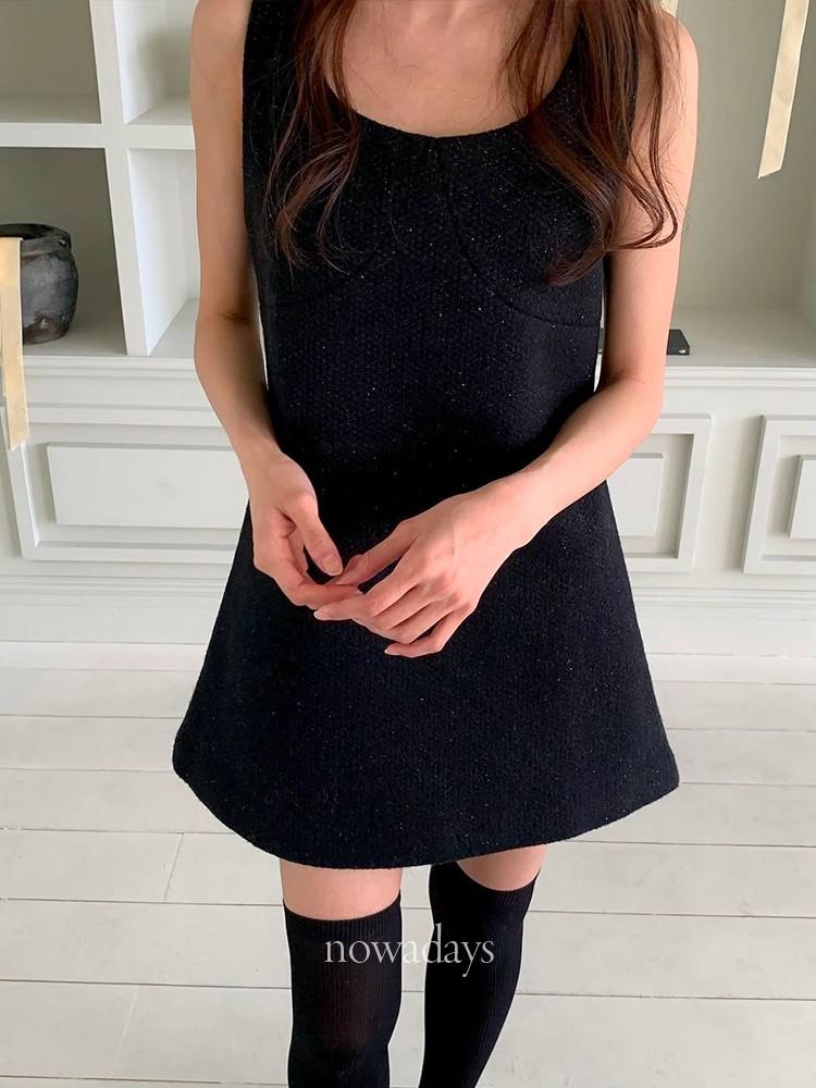 나우어데이즈 riette 리에뜨 베니티 원피스 유넥 A라인 레이어드 트위드 미니 ops (2col)