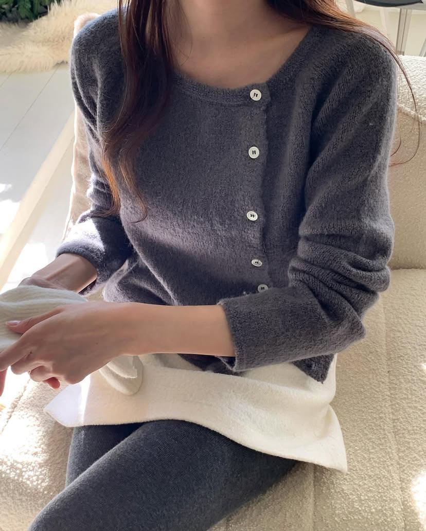 비엔프리 riette 리에뜨 프리아 니트 보트넥 버튼 언발란스 트임 nt