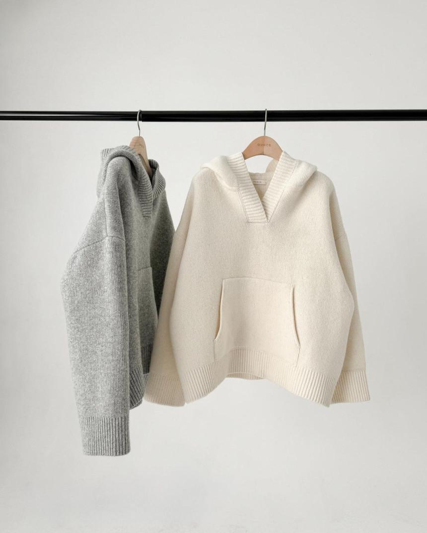 비엔프리 OUNCE 온스 리츠 후드 니트 울 브이넥 포켓 오버핏 nt (2col)