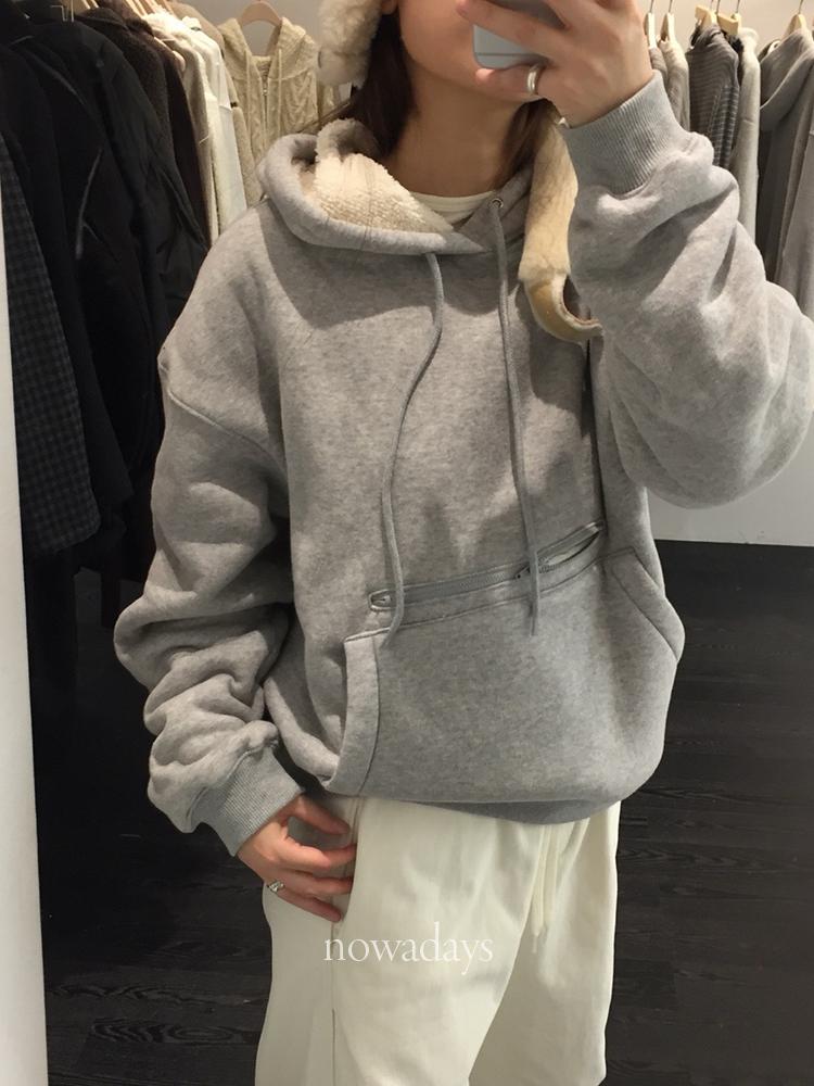 나우어데이즈 taffeta 타프타 플러피 후드 맨투맨 기모 코튼 포켓 스웻셔츠 (2col)