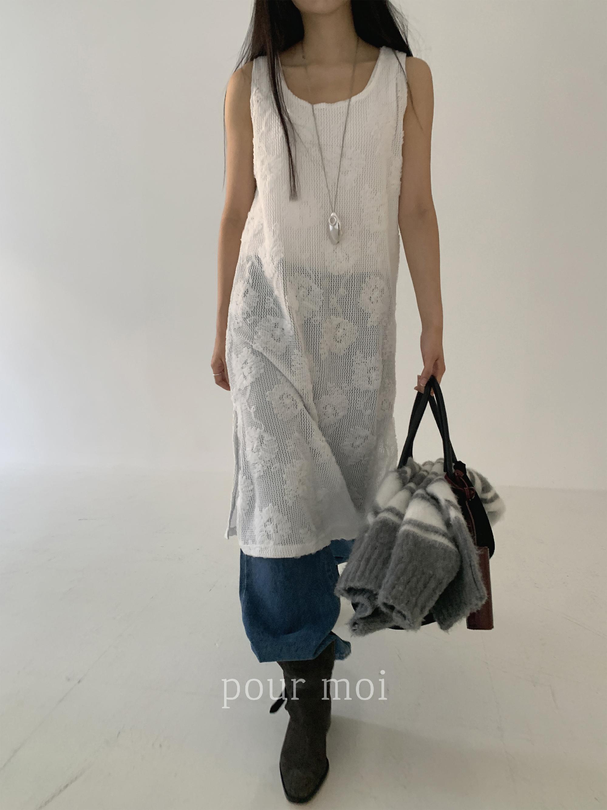 포르모어 스카시 니트 원피스 레이어드 플라워 빈티지 롱 ops (2col)