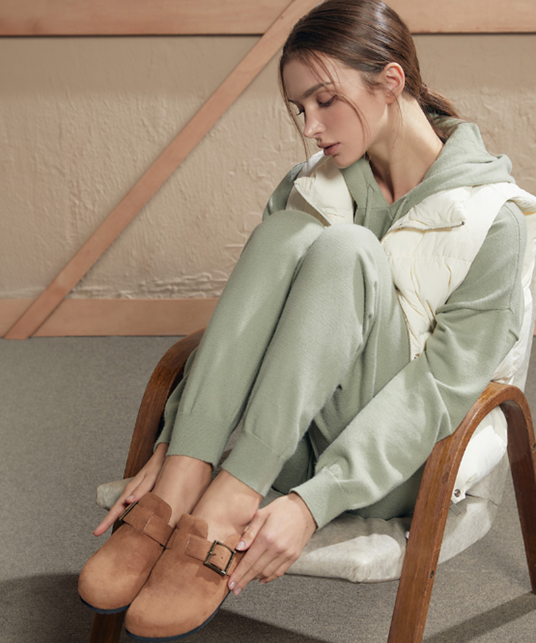 포스티 - [라그라치아] 스웨이드 양모 퍼 털신 블로퍼 LG008