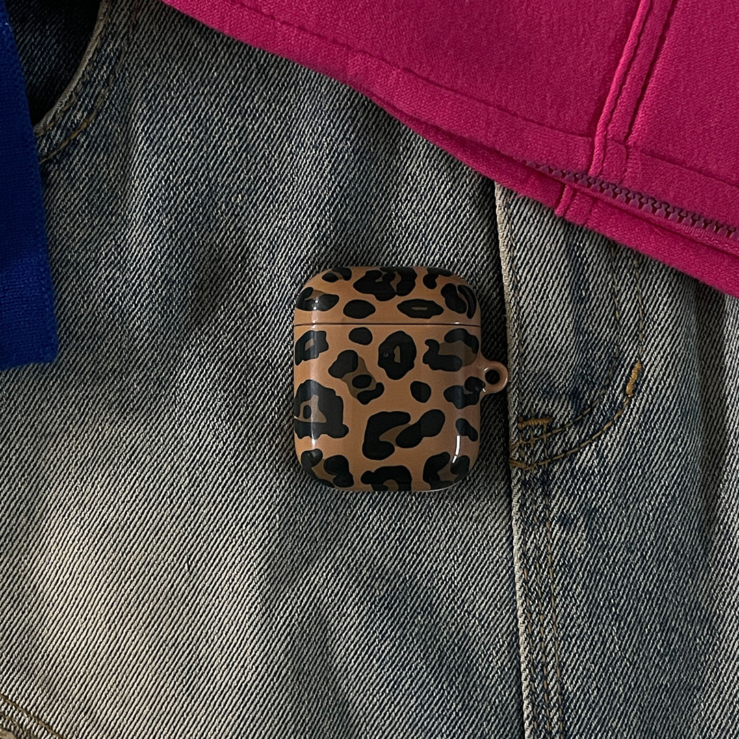 듀이 유광 하드 에어팟 케이스 호피 Brown leopard sound case