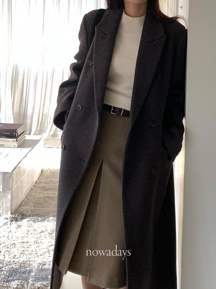 나우어데이즈 버베인 스탠포드 테일러드 더블 코트 울 카라 롱 ct (2col)