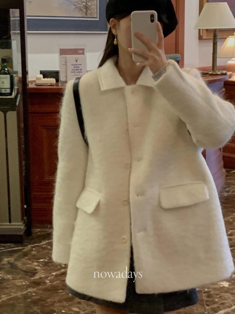 나우어데이즈 miel 미엘 이리나 코트 울 카라 싱글 하프 ct (2col)