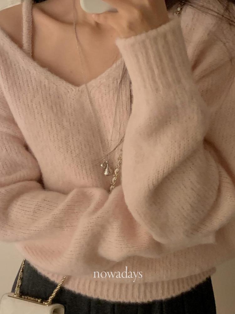 나우어데이즈 miel 미엘 바니 브이넥 니트 울 알파카 긴팔 데일리 nt (3col)