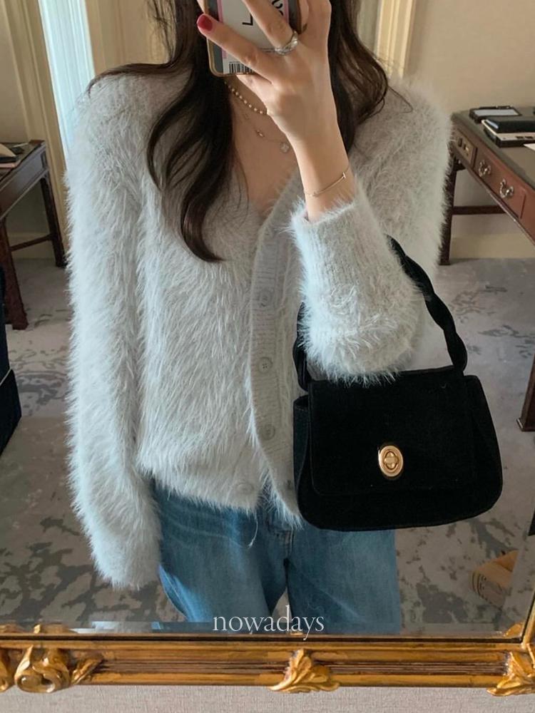 나우어데이즈 pyt 프리티영띵 구름 퍼 가디건 긴팔 브이넥 크롭 니트 cd (4col)