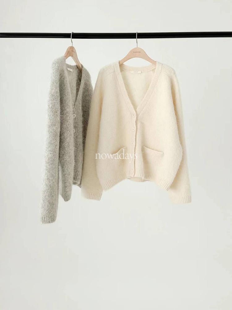 나우어데이즈 회 당일 / OUNCE 온스 센느 알파카 가디건 긴팔 브이넥 포켓 루즈핏 니트 cd (2col)