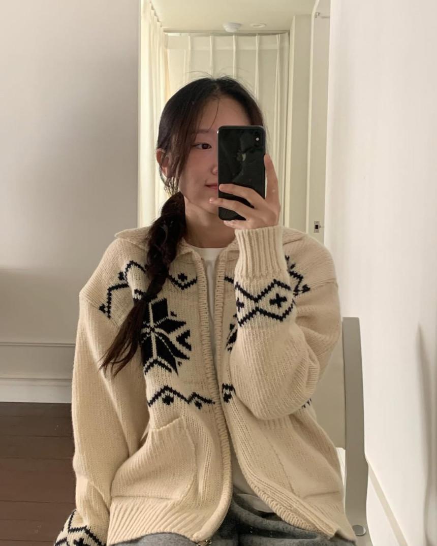 드노운 JINSIM 진심 눈꽃 집업 셔틀랜드 울 카라 니트 가디건 3colors