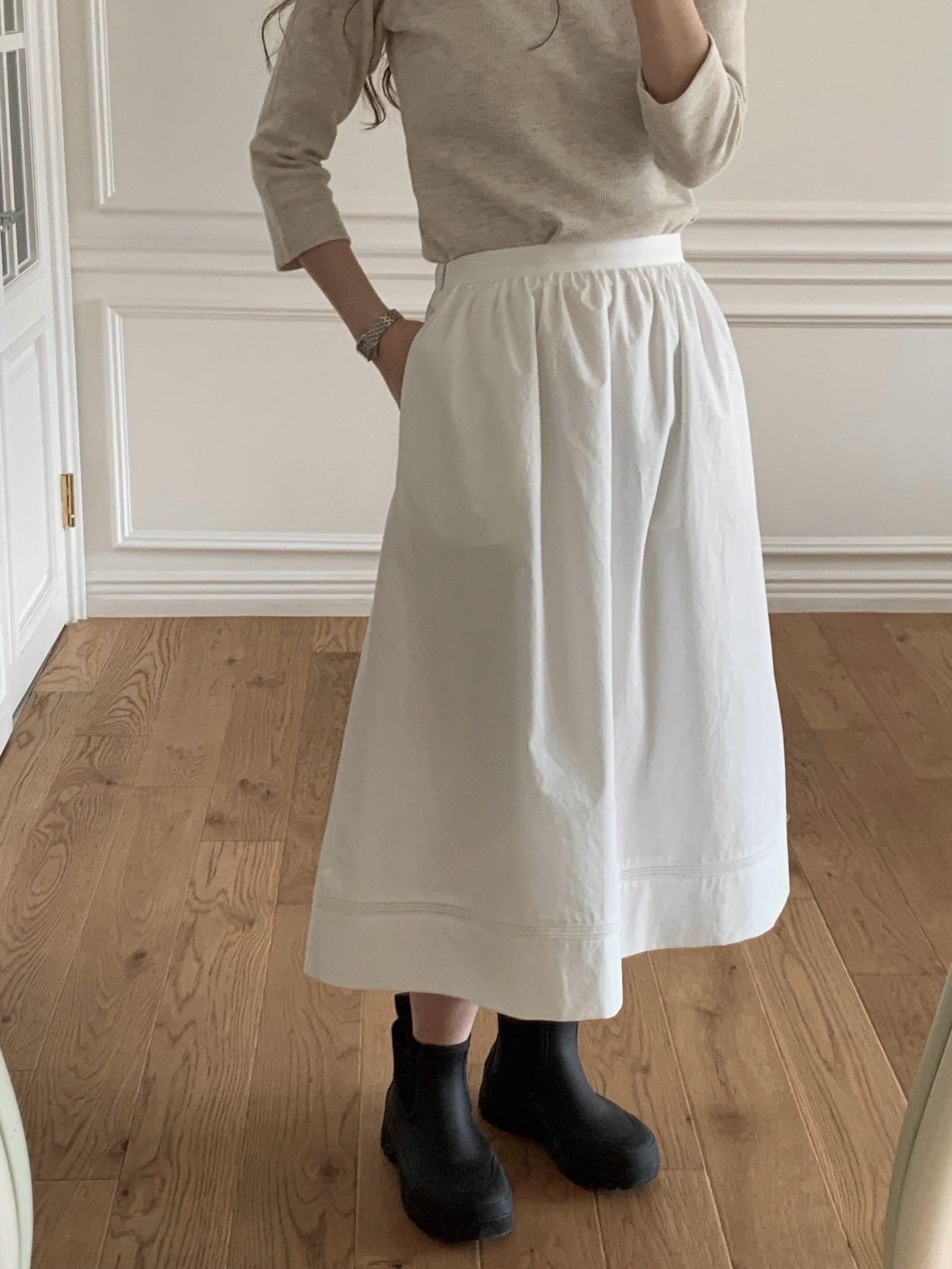 나우어데이즈 fllanel 플라넬 크로쉐 스커트 코튼 뒷밴딩 A라인 플레어 롱 sk (2col)