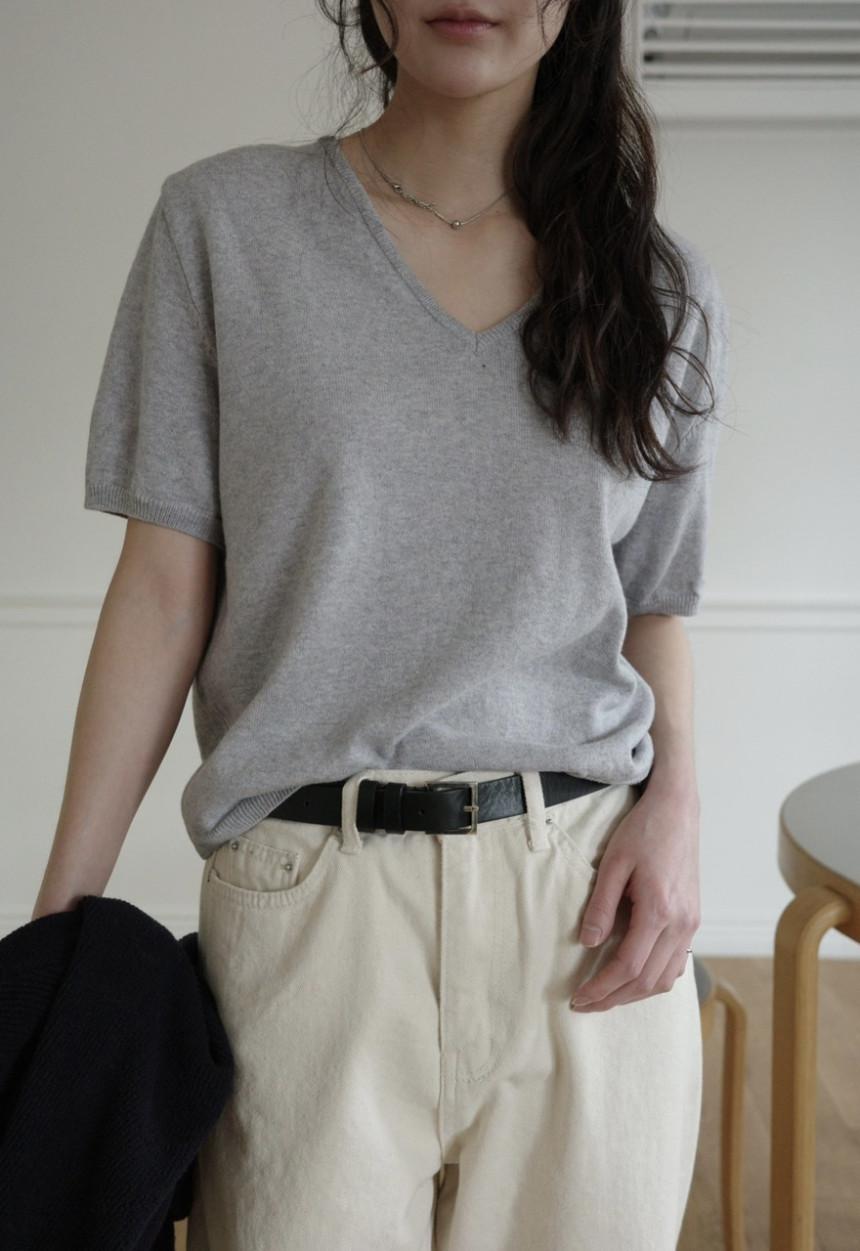 [AMYGRACE] 에이미그레이스 폴라리스 브이 니트 반팔 브이넥 nt (3color)