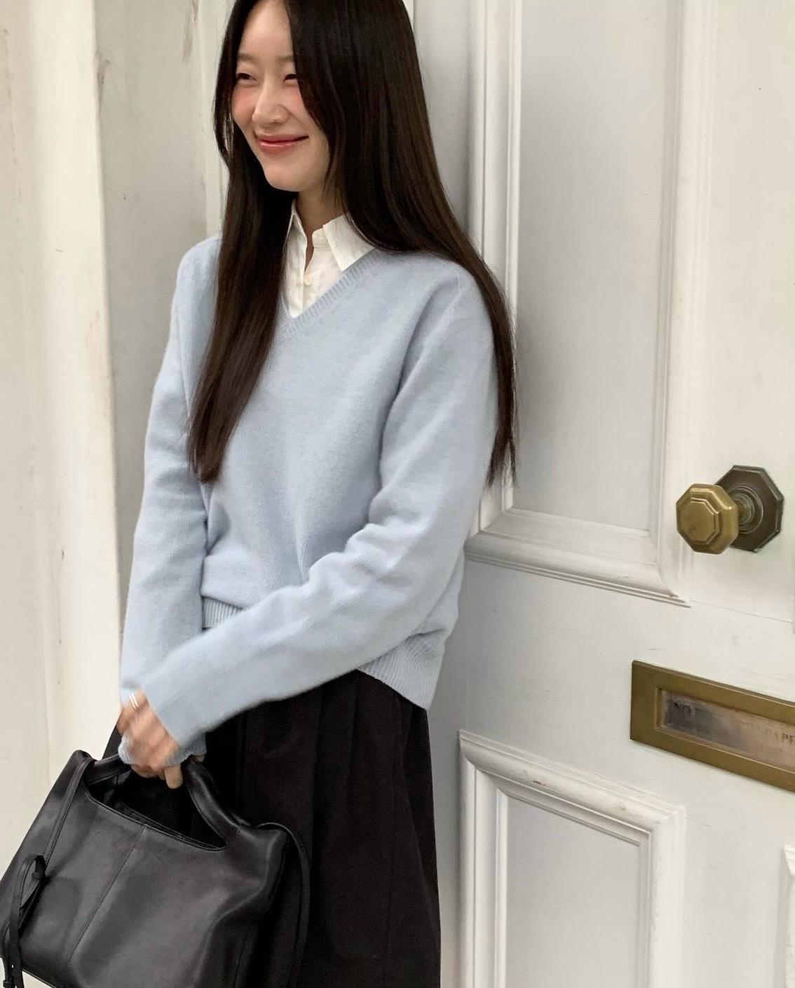 jinsim 진심 뎁스 홀가 스웨터 캐시미어 울 긴팔 브이넥 니트 (4col)