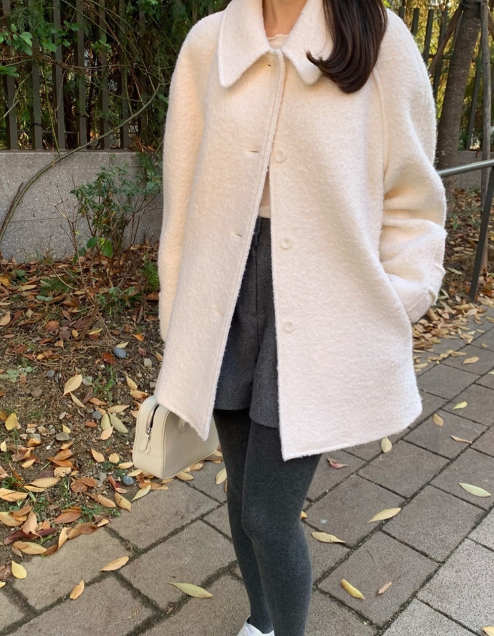 르라니 [sale] 브린 부클 카라 하프코트 여자코트 아이보리 울 코트 ct (2color)