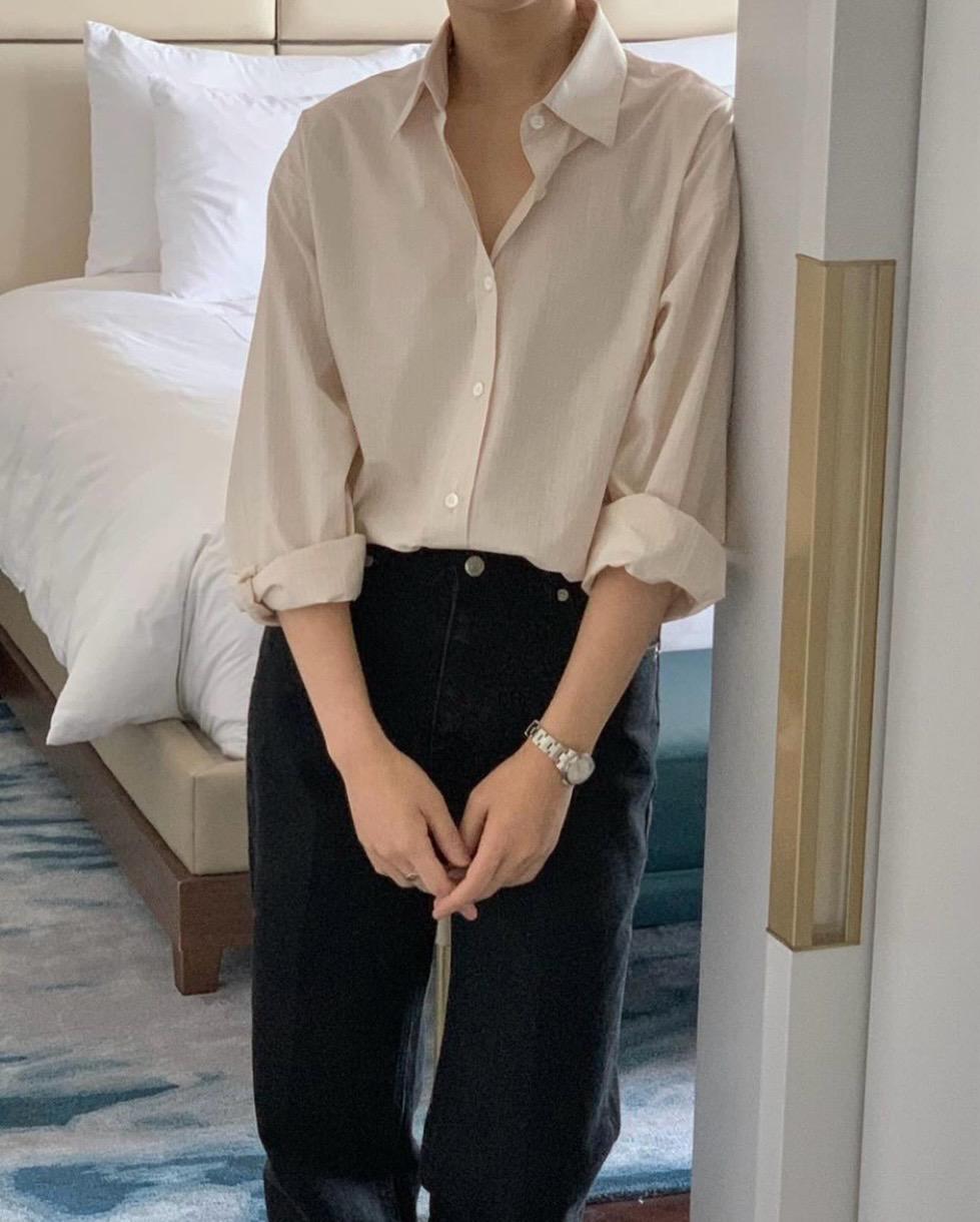 monique 모니크 쿠와무라 샤베트 셔츠 코튼 긴팔 카라 데일리 남방 (3col)