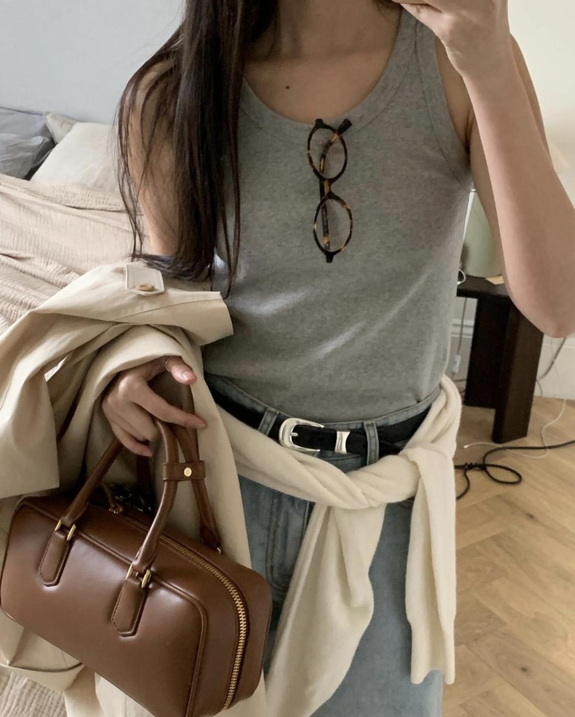 드노운 당일 / JINSIM 진심 에테타 나시 코튼 유넥 슬리브리스 티셔츠 2colors