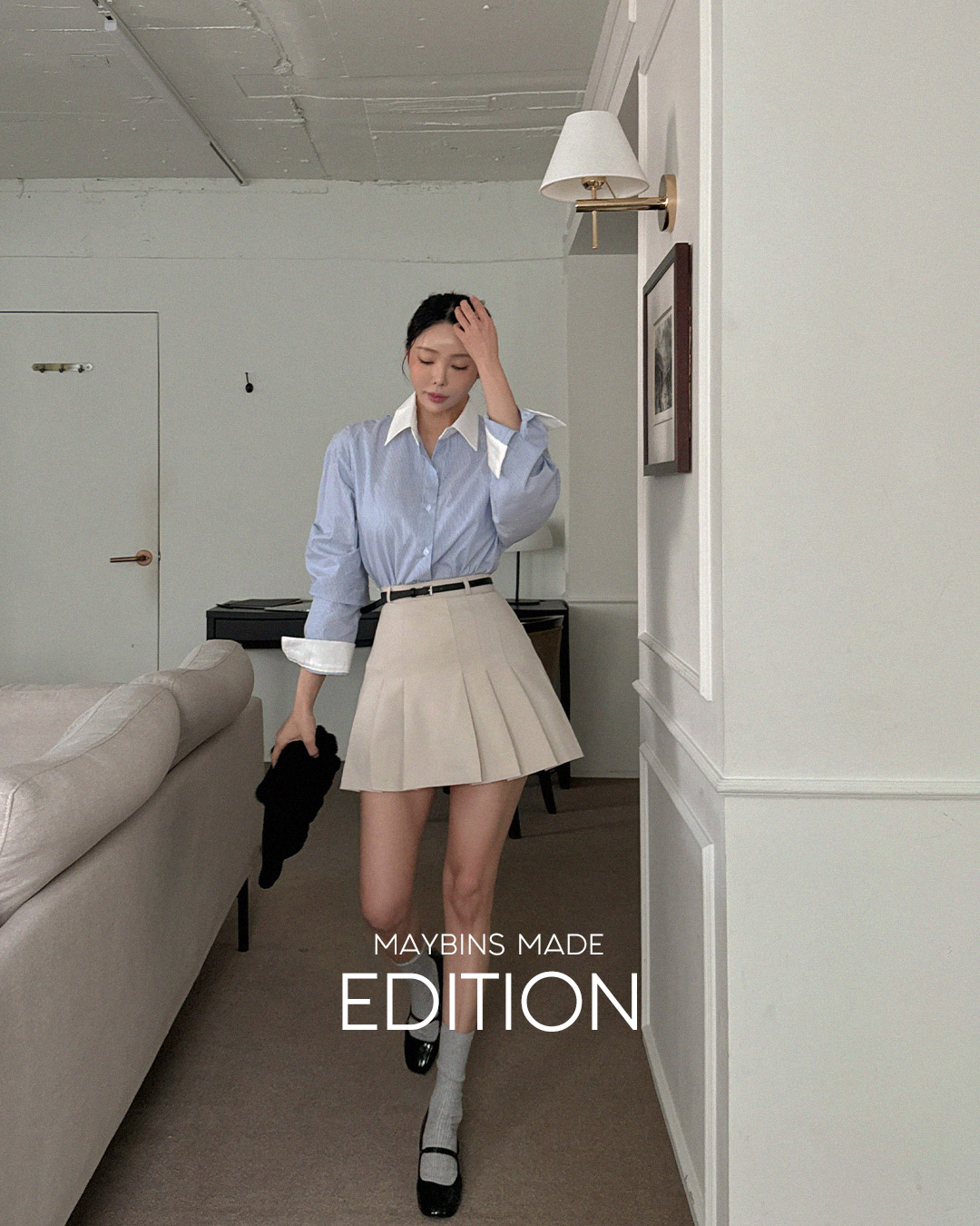 메이빈스 [당일발송 Made]엔쥬 벨트 플리츠 미니 스커트 자체제작 제작상품 하이웨스트스커트 플리츠스커트 러블리 베이직 기본템